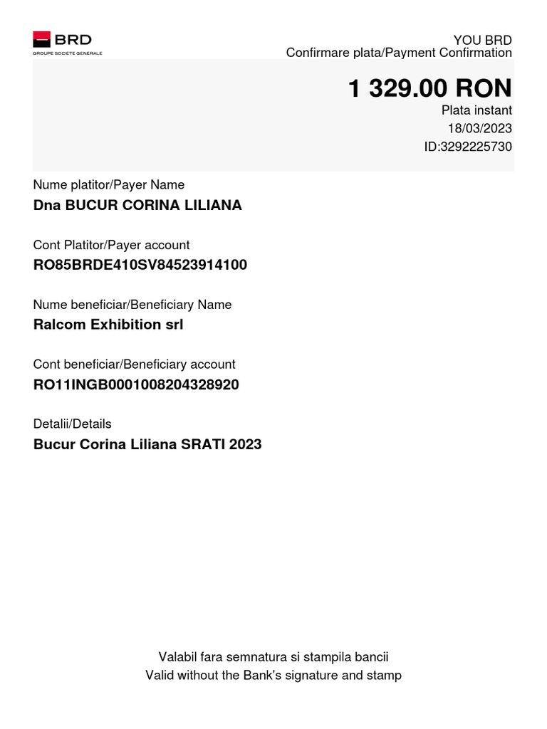 Confirmare Tranzactie PDF | PDF