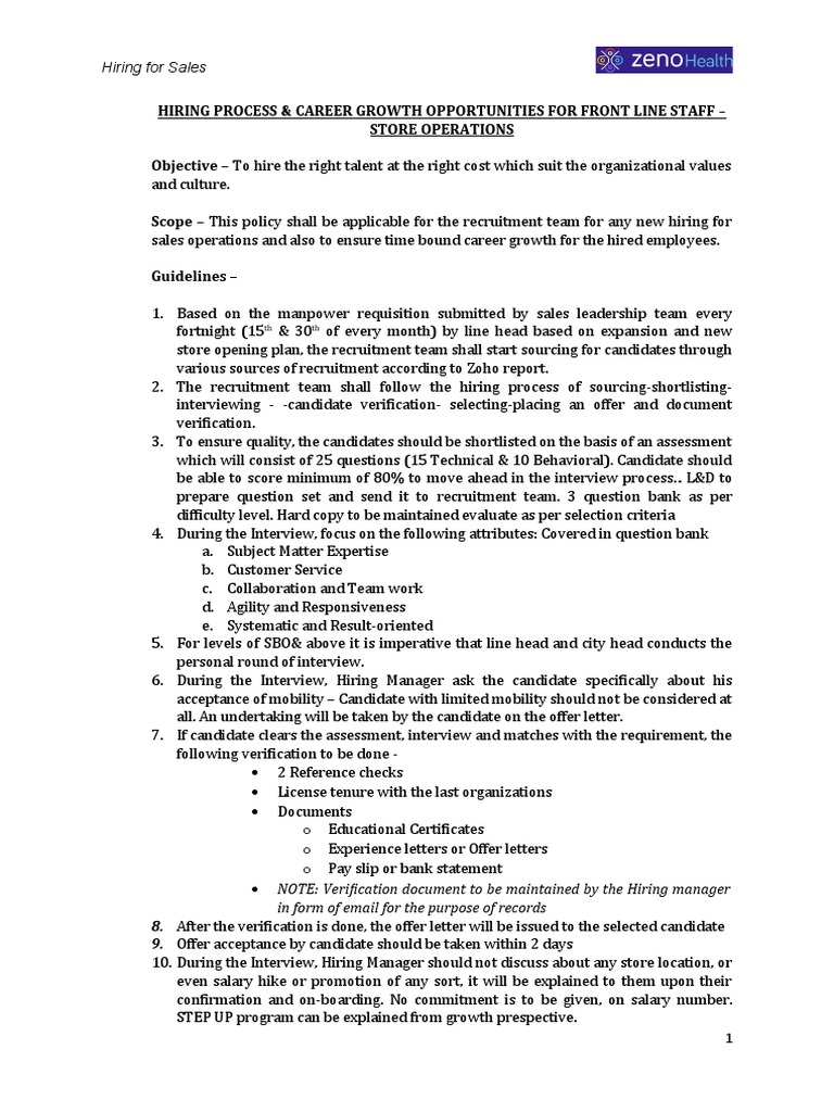 Hiring & Compensation Note - Frontline Sales | PDF | Recruitment | Business