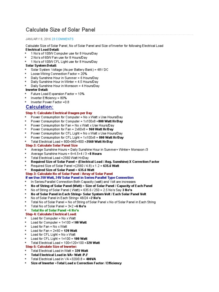 Calculate Size of Solar | PDF | Solar Panel | Solar Power