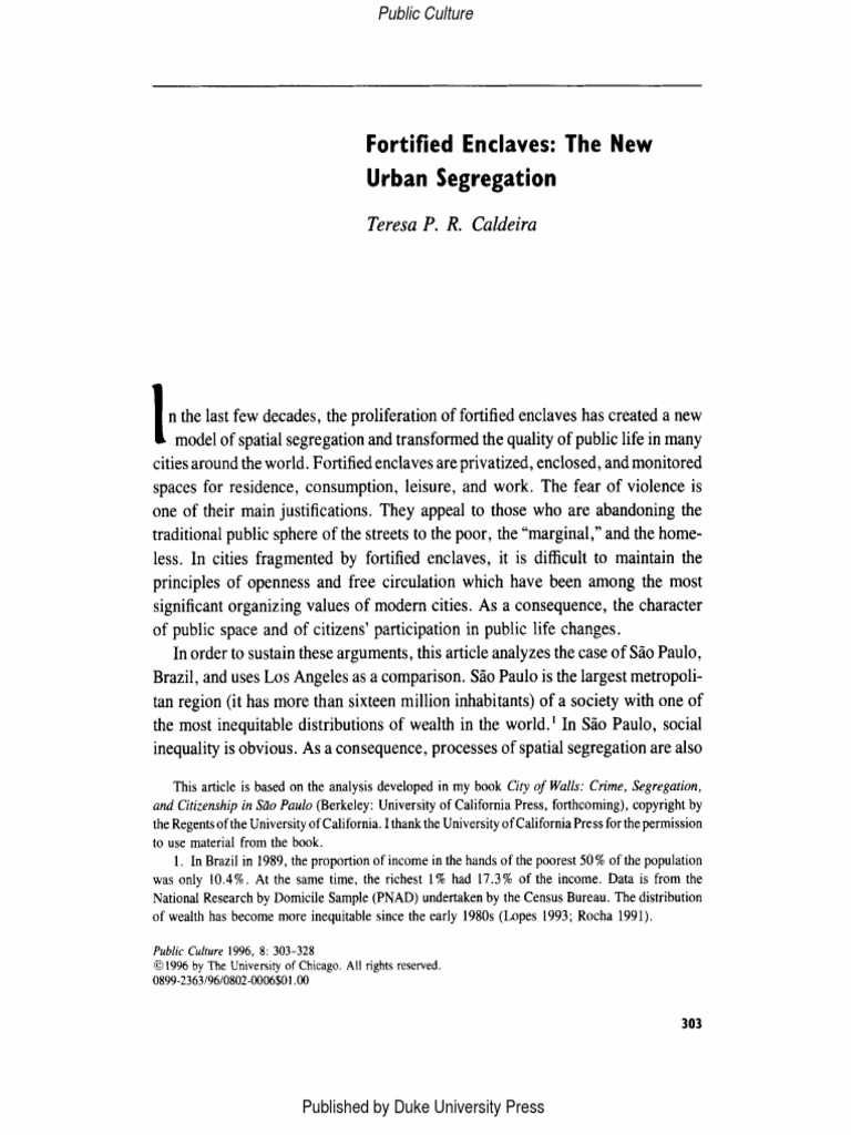 (Caldeira - Teresa) Fortified Enclaves PDF | PDF | Liberalism | Securities