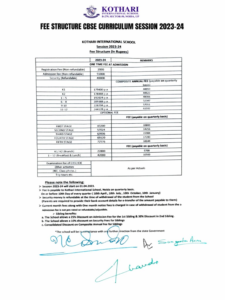 Fee Structure CBSE 2023 24 | PDF