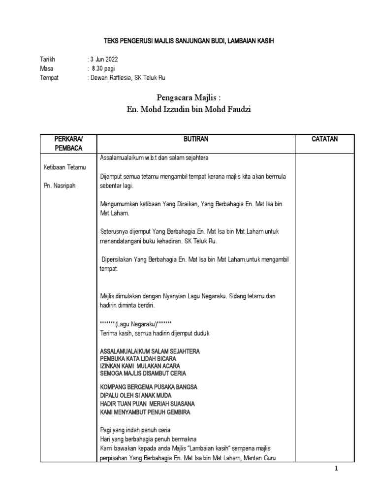 Teks MC Majlis Perpisahan | PDF