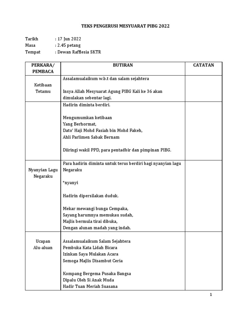 Teks Mesyuarat PIBG 2022 | PDF