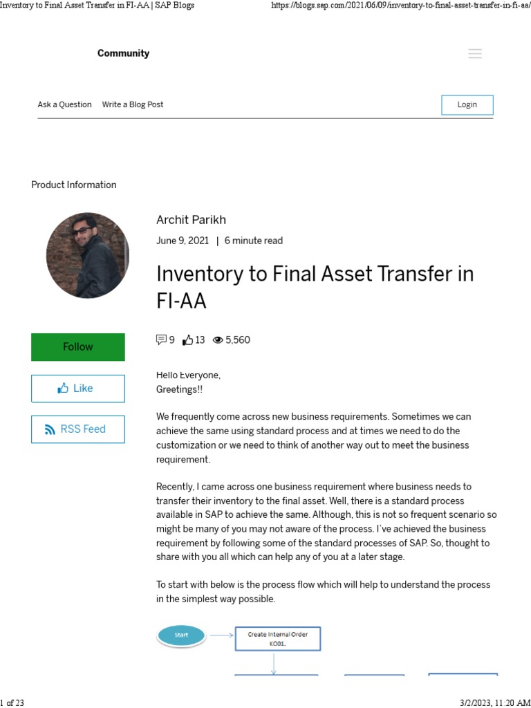 Inventory To Final Asset Transfer in FI-AA SAP Blogs | PDF | Computing ...