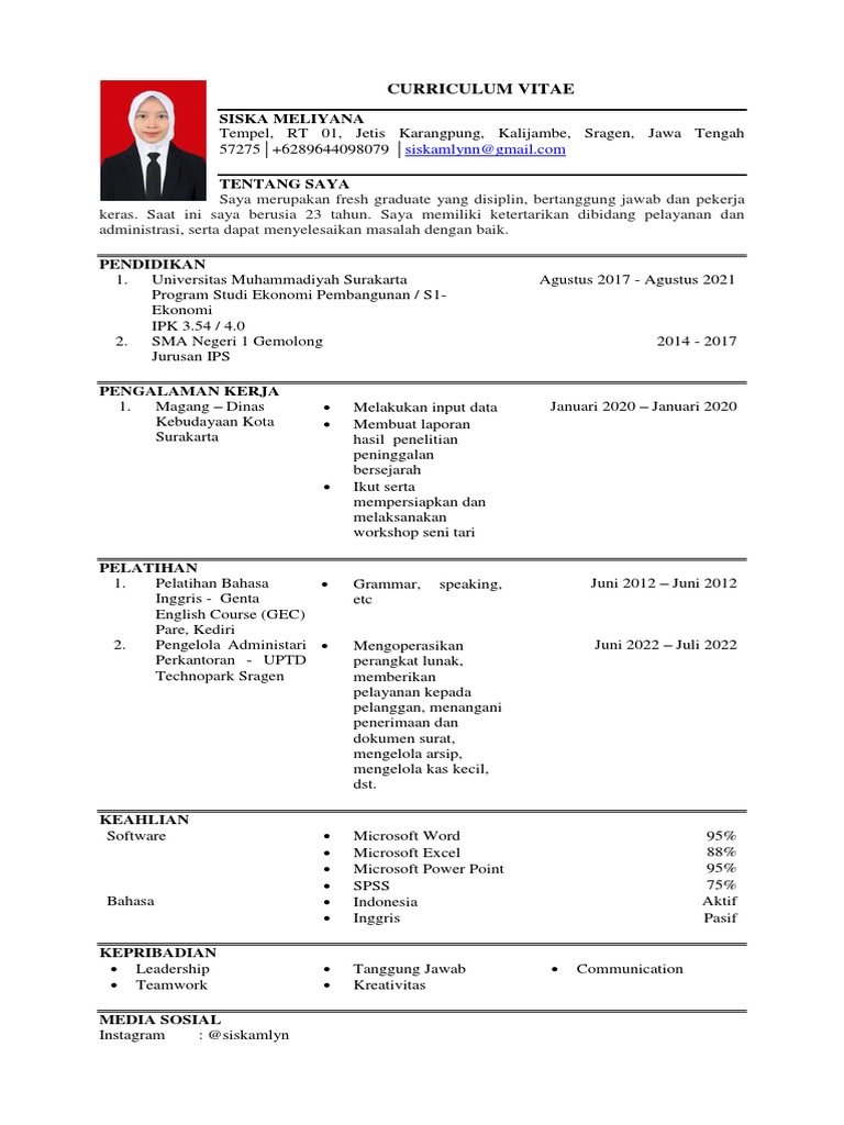 CV Siska Meliyana | PDF