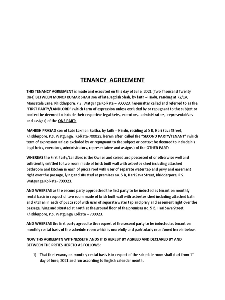 Tenancy Agreement | PDF | Leasehold Estate | Landlord