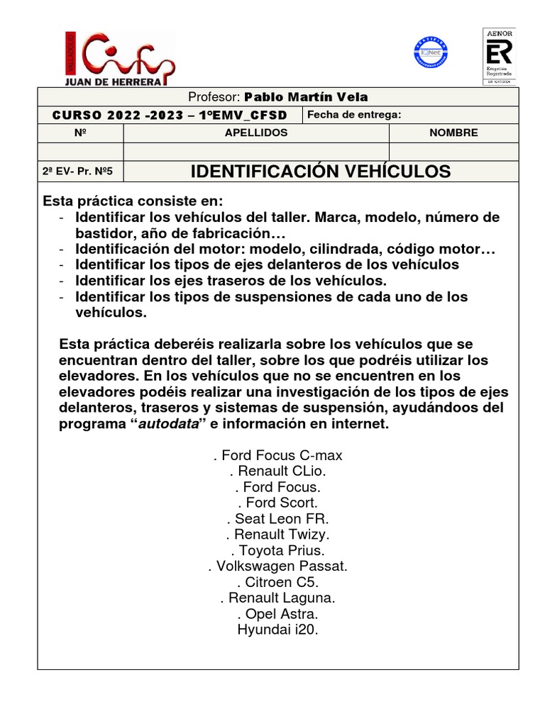 Práctica 5. Identificación de Los Vehículos PDF | PDF