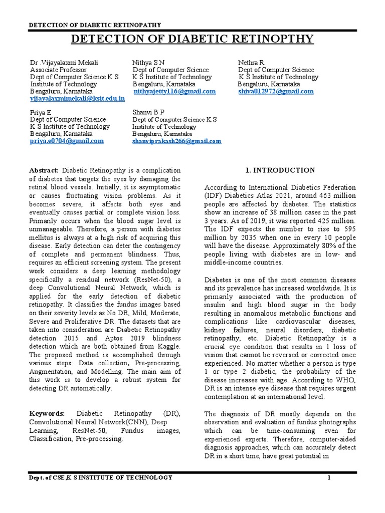 Detection of Diabetic Retinopathy | PDF | Deep Learning | Retina