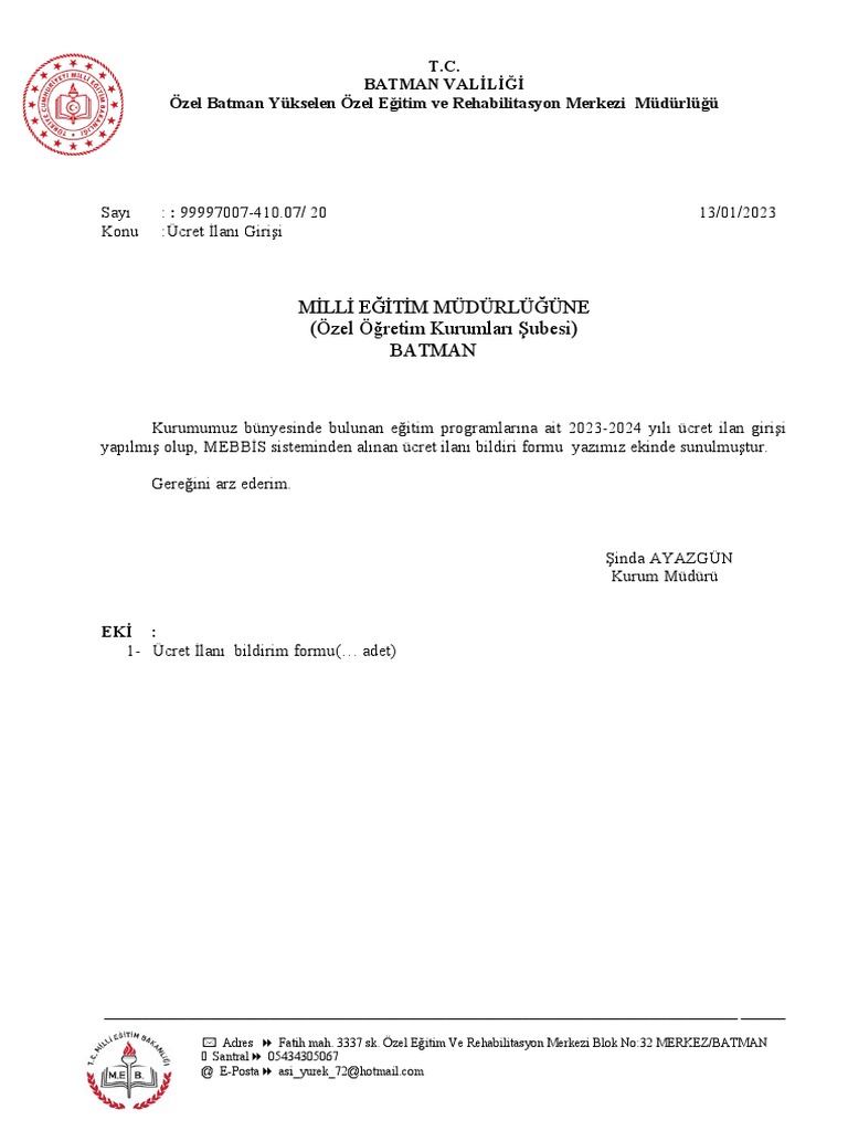 Ücret Ilanı Üst Yazısı | PDF