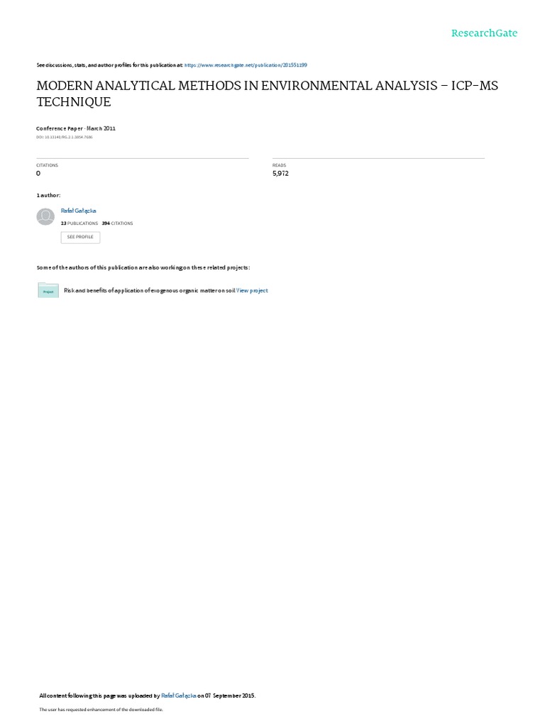 Modern Analytical Methods in Environmental Analysis - Icp-Ms Technique ...