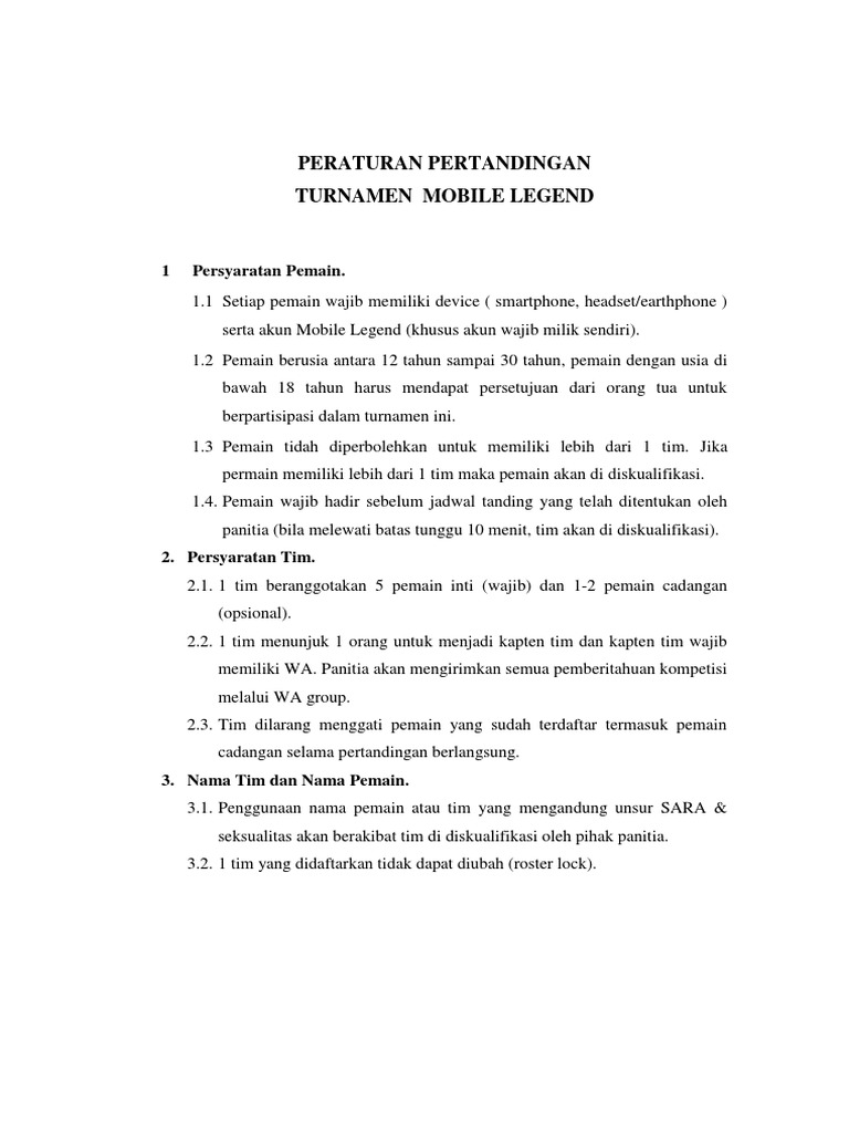 Peraturan Pertandingan Turnamen Mobile Legend | PDF