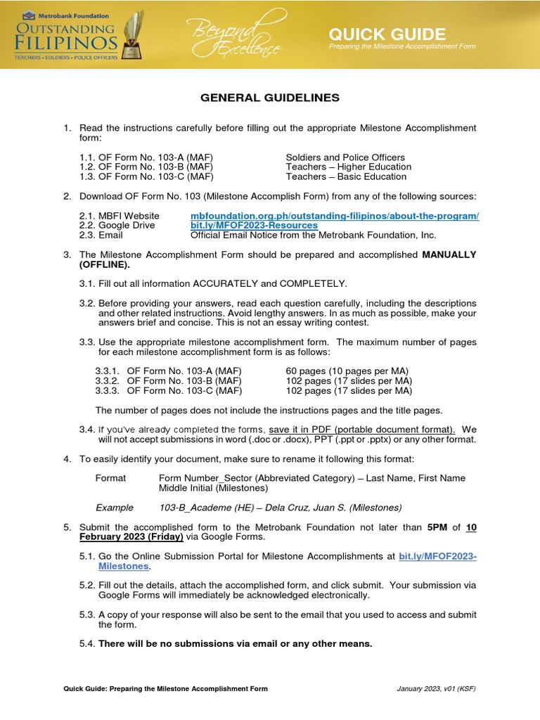 Quick Guide - Preparing The Milestone Accomplishment Form | PDF