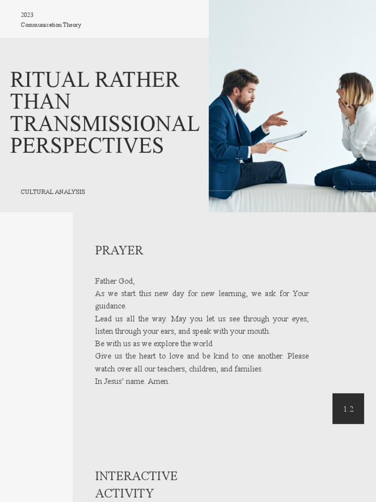 Ritual Rather Than Transmissional Perspectives: Communication Theory ...