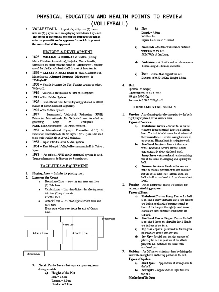 Physical Education Reviewer Volleyball | PDF | Volleyball | Sports