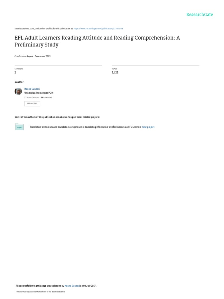 EFL Learners' Reading Attitude Study | PDF | Attitude (Psychology ...