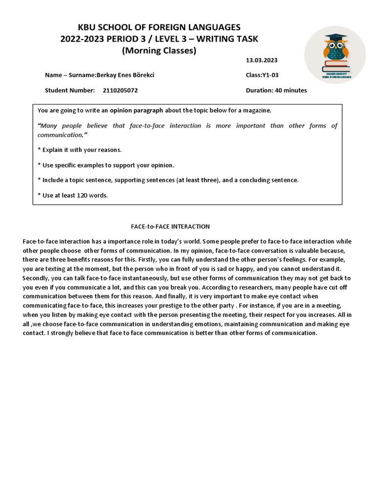 Writing Task Level 3 | PDF