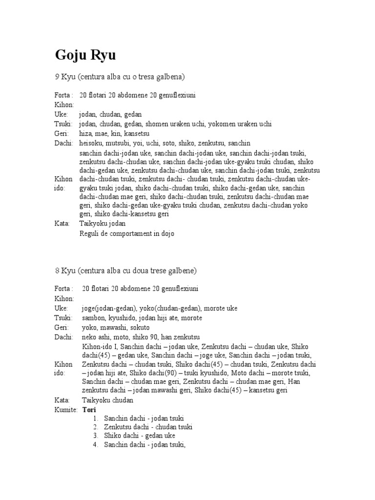 Programa de Examinare Goju-Ryu Kyu | PDF | Japanese Martial Arts | Karate