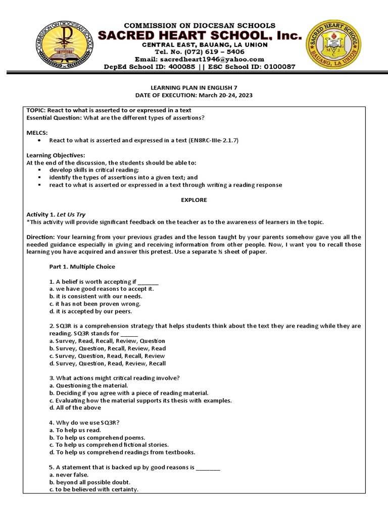 LP - English March 20-24,2023 | PDF | Learning | Reading Comprehension