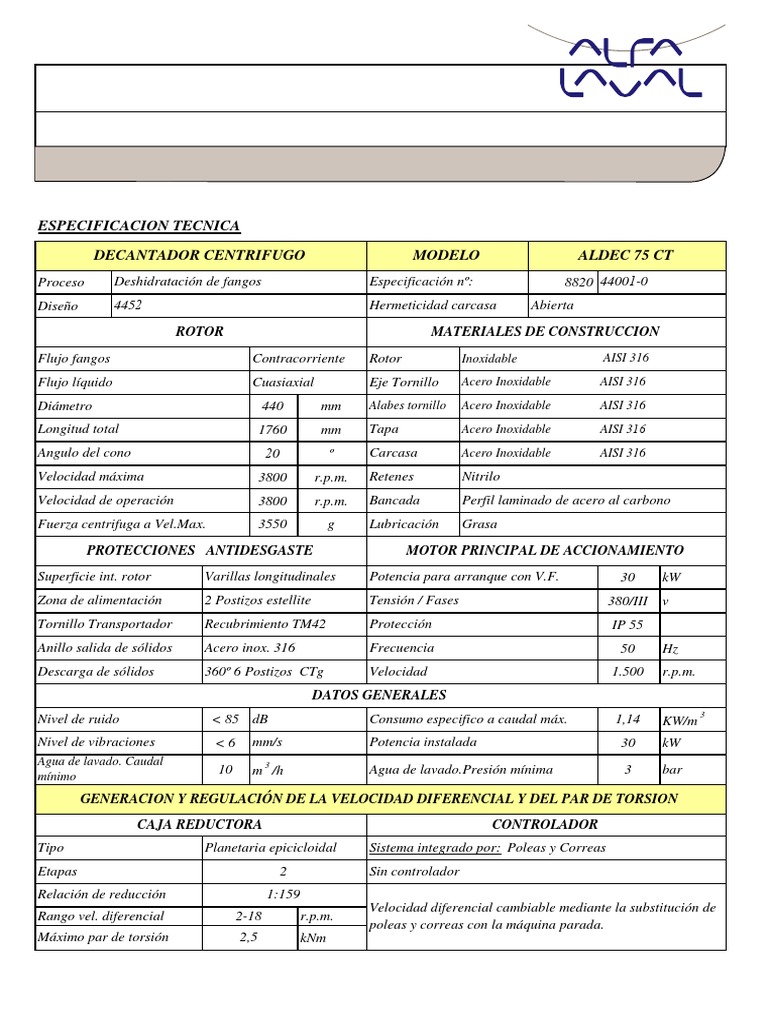Alfa Laval Aldec 75 CT (10M3) | PDF | Tornillo | Acero