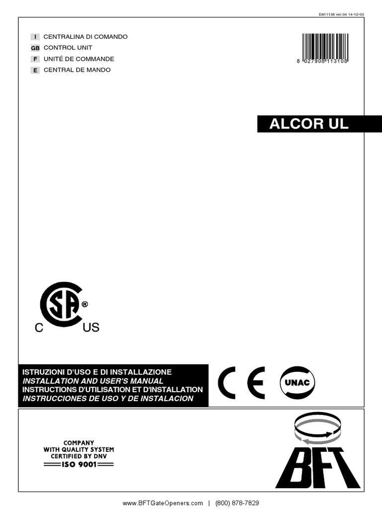 BFT Alcor Manual | PDF