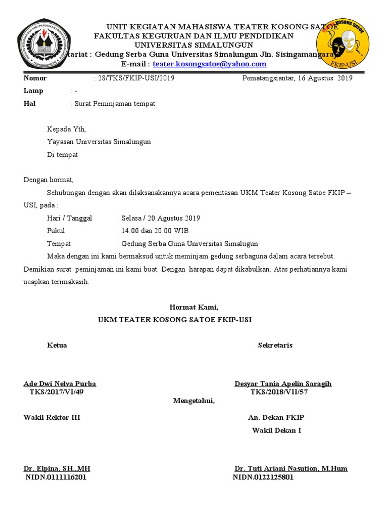 Surat Peminjaman Gedung | PDF