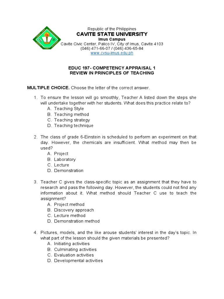 Educ 197 Reviewer - Principles of Teaching | PDF | Learning | Lesson Plan