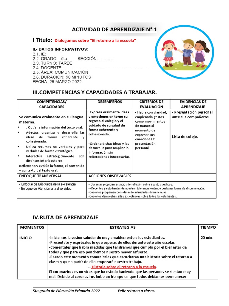 Sesión Regreso A Clases - Comunicación-2022-2 | PDF | Evaluación ...