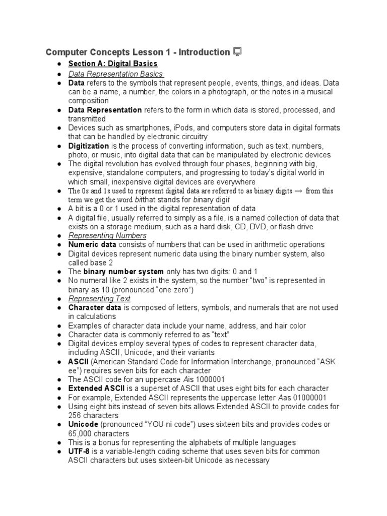 An Introduction to Digital Data Representation, Storage, and Compression | PDF | Byte | Ascii
