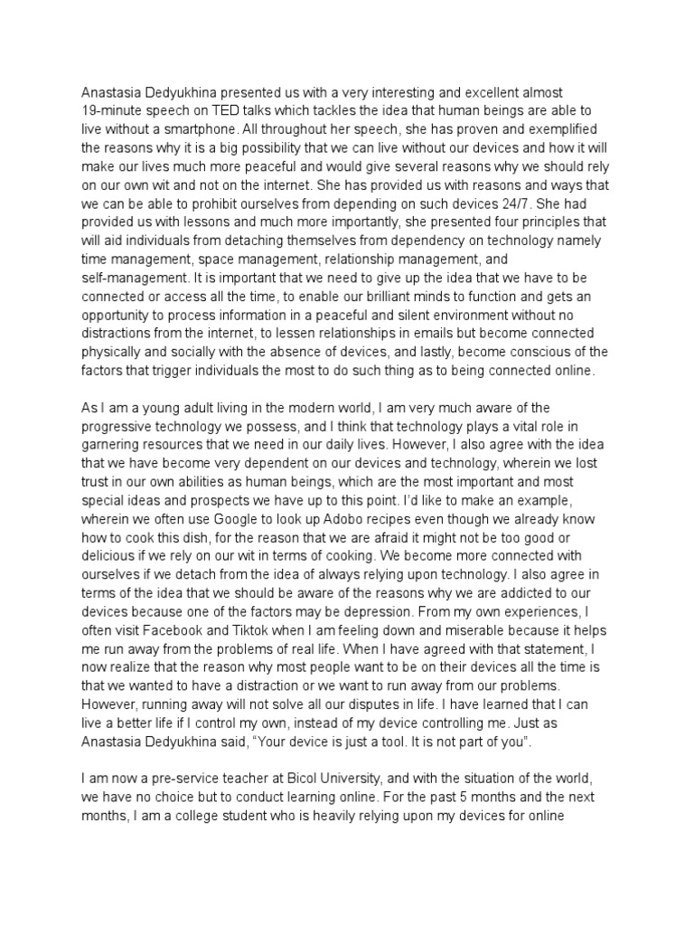 Reflective Essay About A Speech On TED Talks | PDF