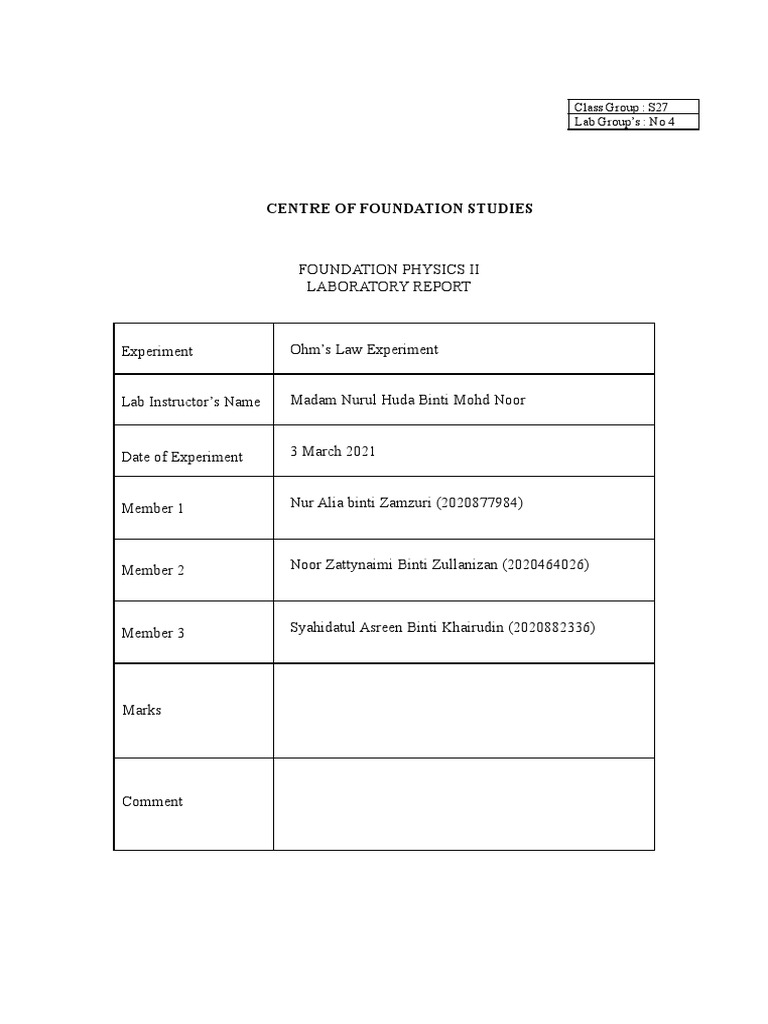 Lab Report Ohm's Law G2 PDF | PDF | Electrical Resistance And ...