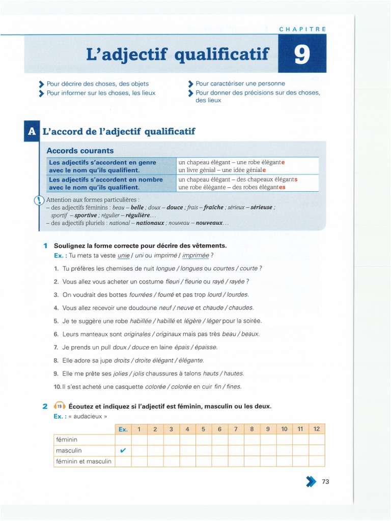 Ladjectif Qualificatif Chap 9-B1 PDF | PDF