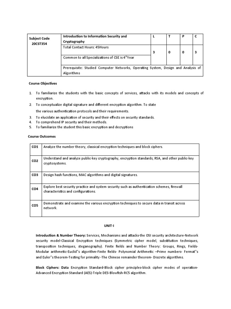 Information Security and Cryptography Updated Syllabus | PDF | Cryptography | Encryption