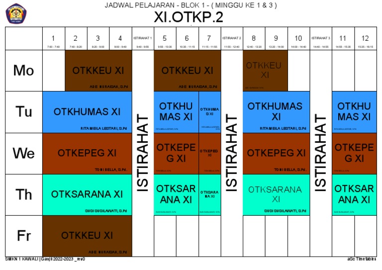 Jadwal Kelas Blok 1-3 - Xi Otkp 2 PDF | PDF