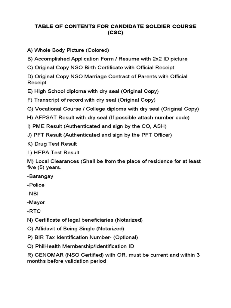 Table of Contents For Candidate Soldier Course | PDF