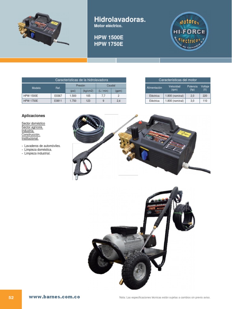 Características de Hidrolavadoras Eléctricas | PDF