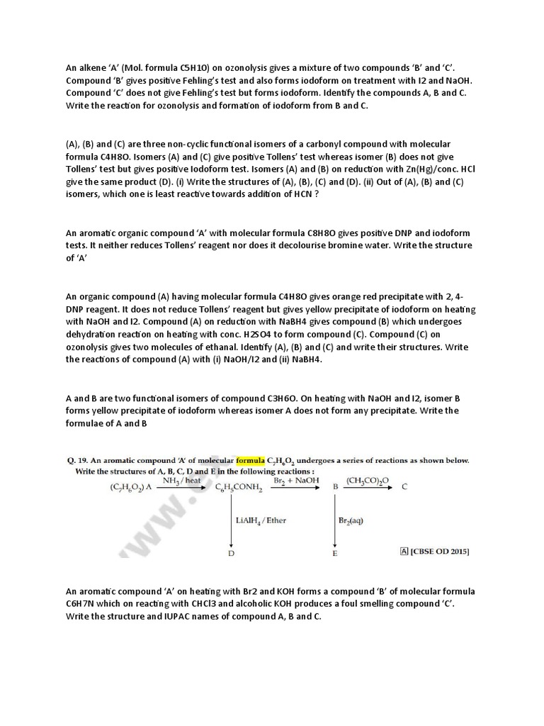 Identification Questions Organic Chemistry Class 12 | PDF | Chemical ...