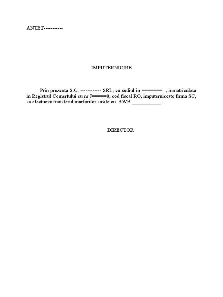 Model Imputernicire Transfer | PDF