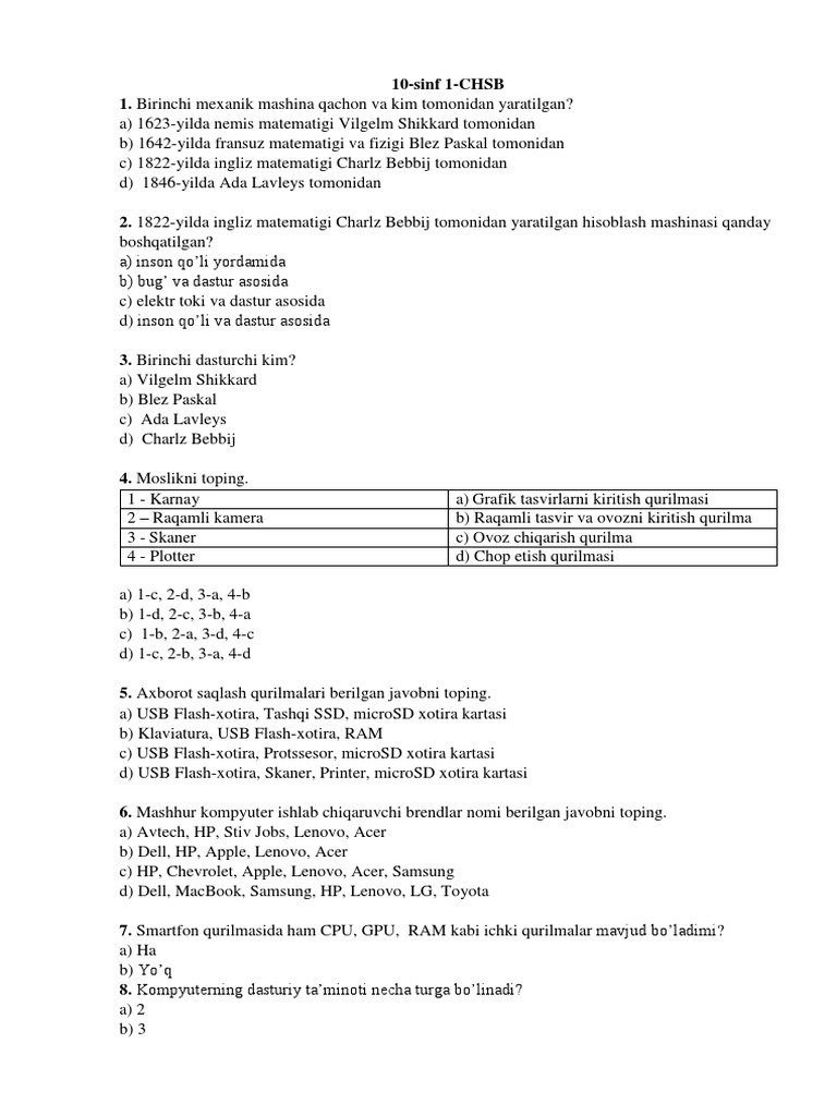 10-Sinf CHSB-1 | PDF