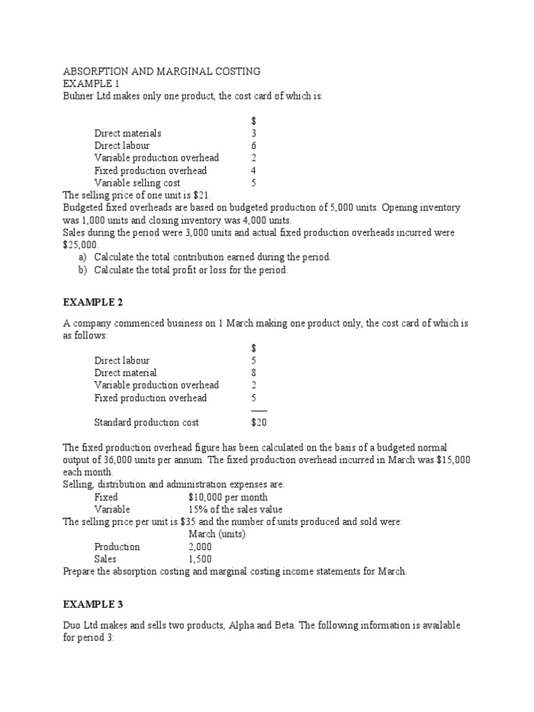 Absorption and Marginal Costing Basic | PDF | Income Statement | Inventory