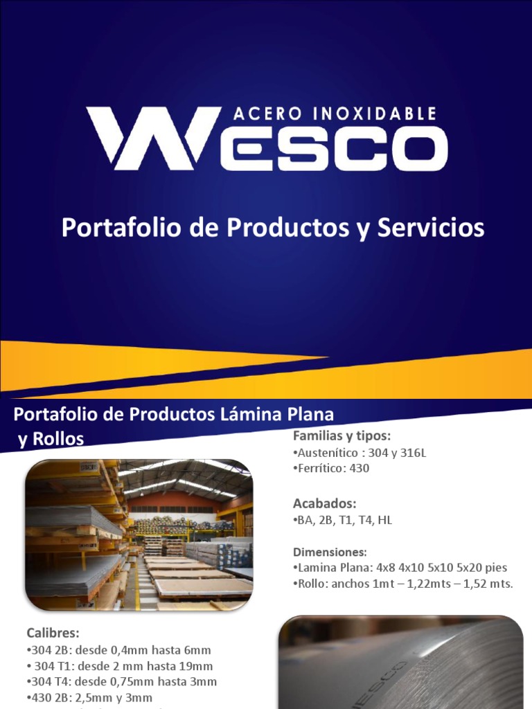 Portafolio Productos y Servicios de Wesco Acero Inoxidable | PDF | Unidades de medida | Longitud