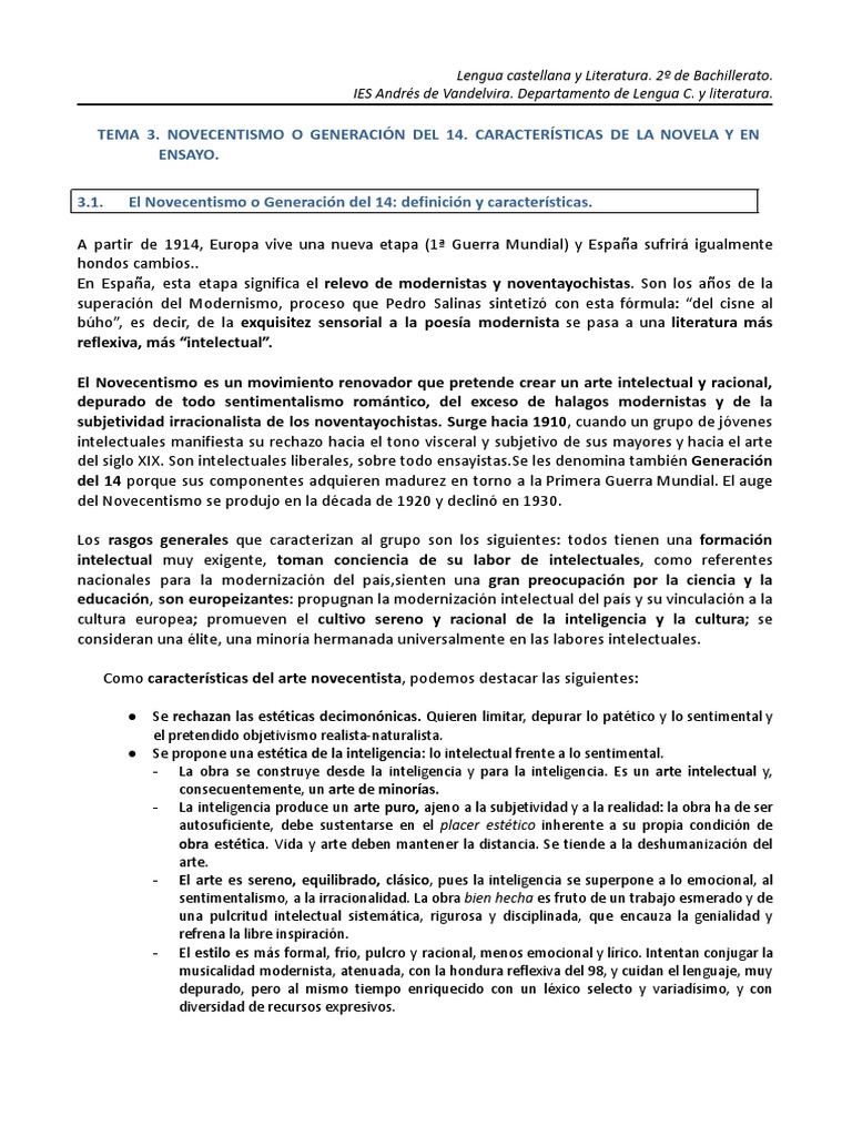 Tema 3. El Novecentismo o La Generación Del 14 | PDF | Las artes | Estética