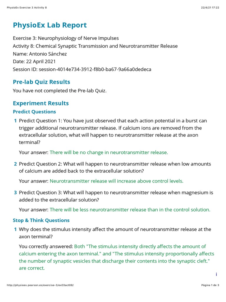 PhysioEx Exercise 3 Activity 8 | PDF | Neurotransmitter | Stimulus (Physiology)