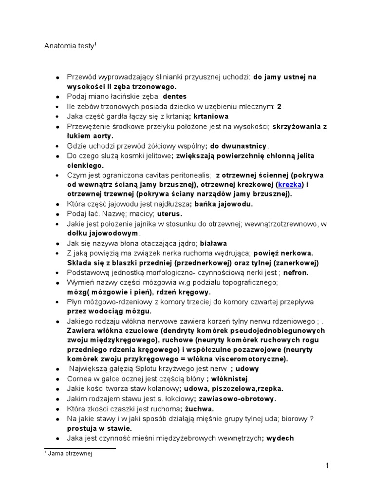Anatomia - Testy | PDF