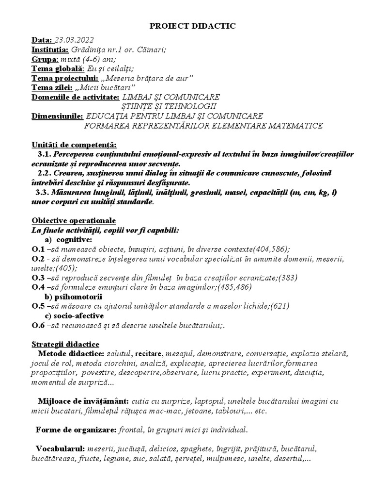 Proiect Didactic | PDF