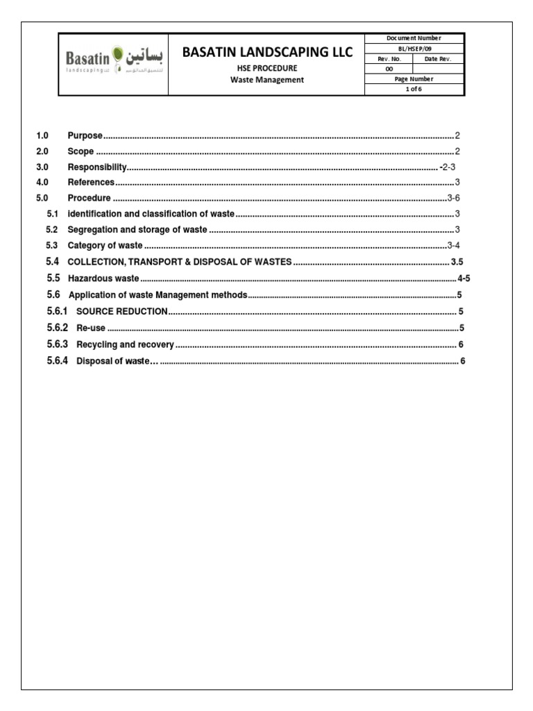 Waste Management Procedure Guide | PDF | Waste Management | Waste