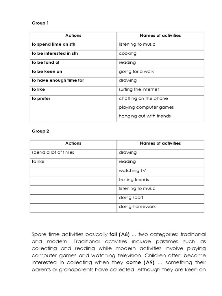 Hobbies Vocabulary | PDF | Hobbies