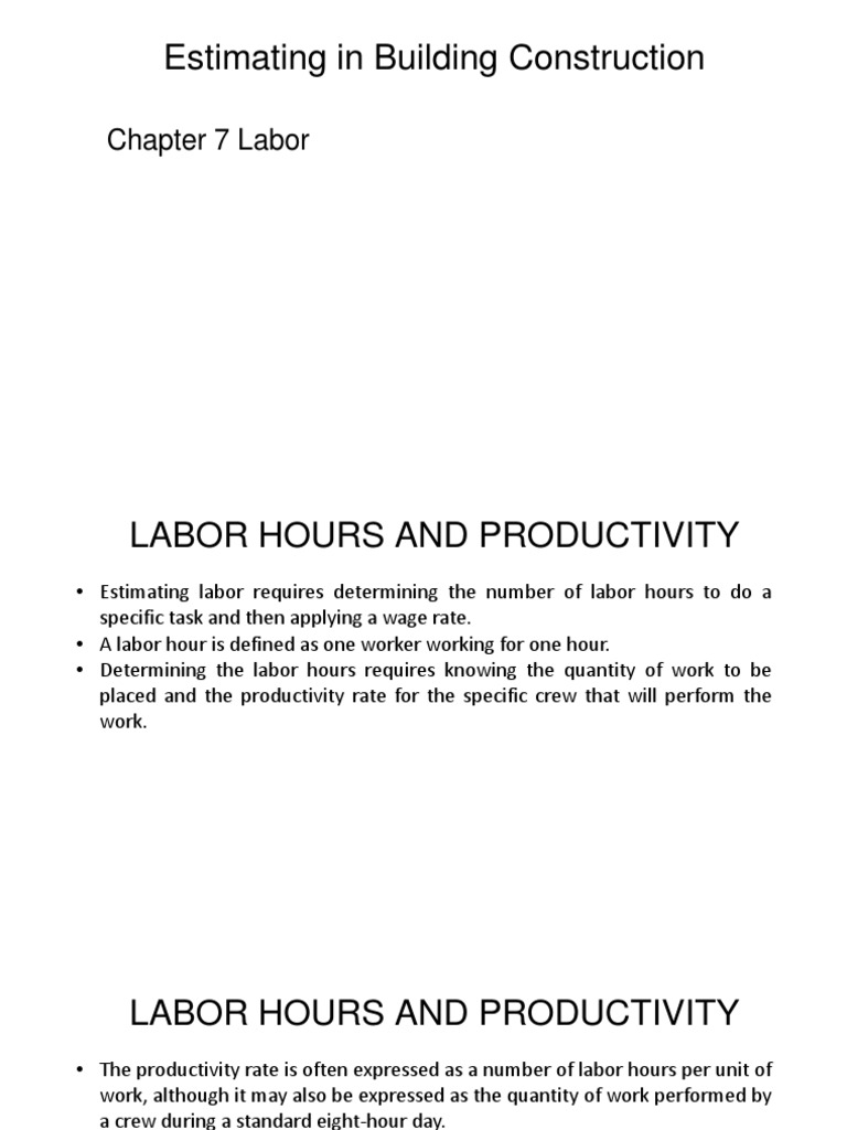 Labor Hours and Productivity in Construction | PDF | Employment ...