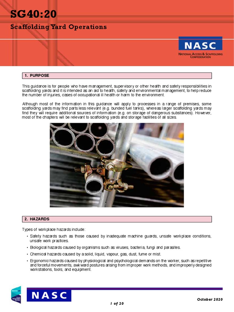 NASC - SG40 20 Scaffolding Yard Operations | PDF | Occupational Safety ...