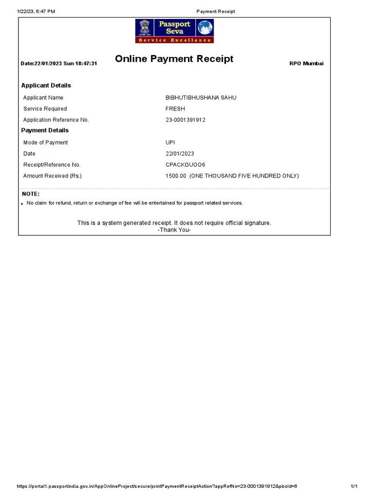 Payment Receipt PDF | PDF