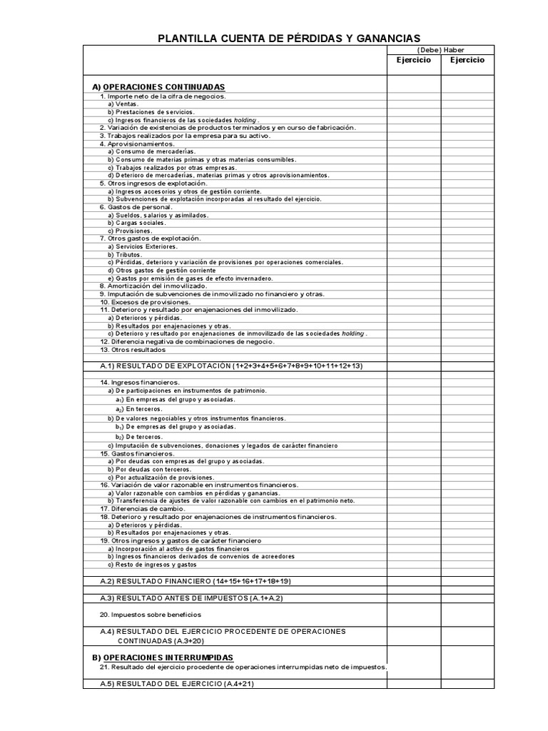 Plantilla Excel PyG Versión Normal para Estudio | PDF | Estado de ...